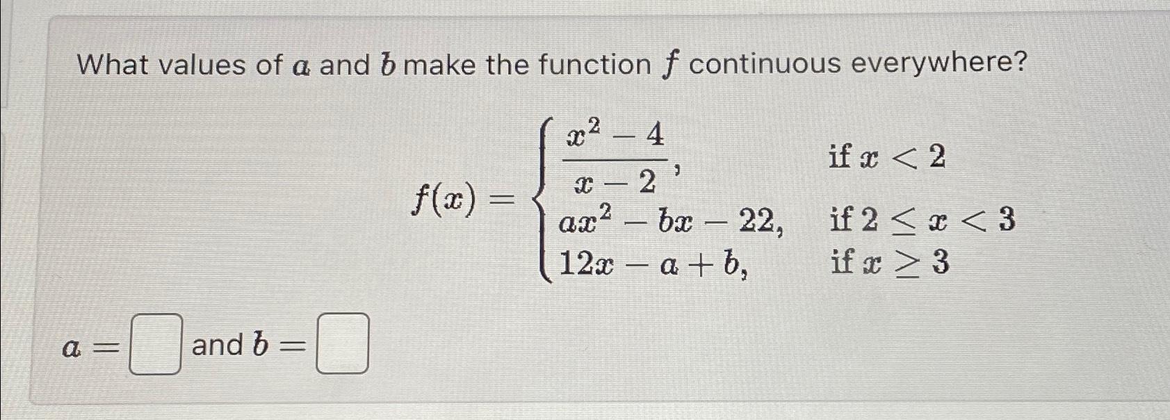 Solved What values of a and b ﻿make the function f | Chegg.com