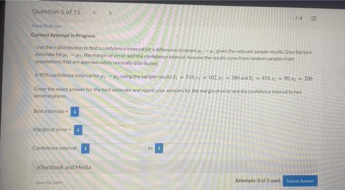 Solved a Question 5 of 15 /4 E View Policies Current Attempt | Chegg.com