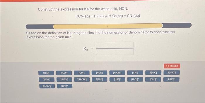 Solved Construct the expression for Ka for the weak acid, | Chegg.com