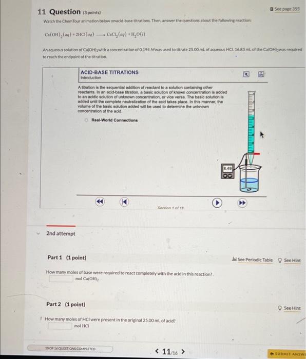 Solved 11 Question (3 points) Watch the Chem Tour animation | Chegg.com