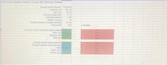 ≡Chart Calculations Order Quantity Order cost I | Chegg.com