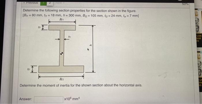 Solved Determine the following section properties for the | Chegg.com