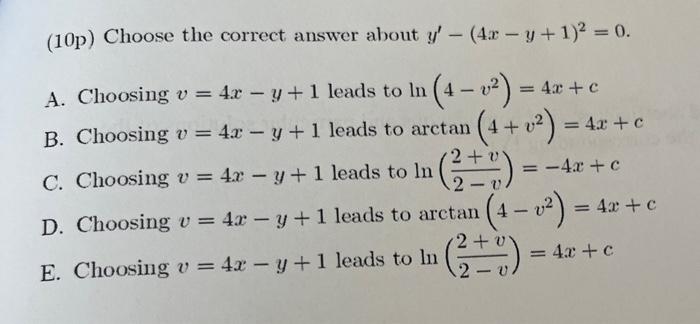 Solved (10p) Choose the correct answer about y' - (4x - y + | Chegg.com
