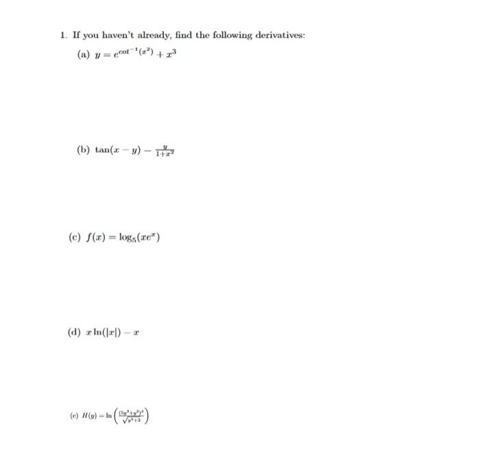 Solved 1. For each function gives below, calculute the | Chegg.com