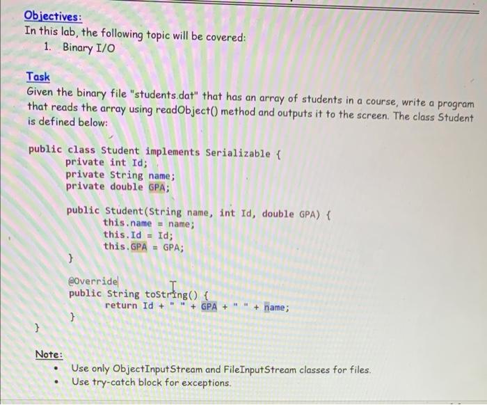 Solved Objectives: In this lab, the following topic will be | Chegg.com