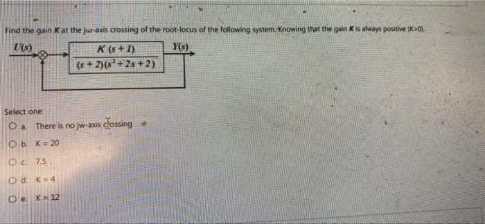 Solved Find the gain K at the jw-axis crossing of the | Chegg.com