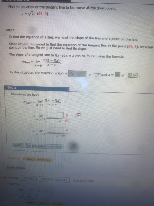 Solved Find an equation of the tangent line to the curve at | Chegg.com