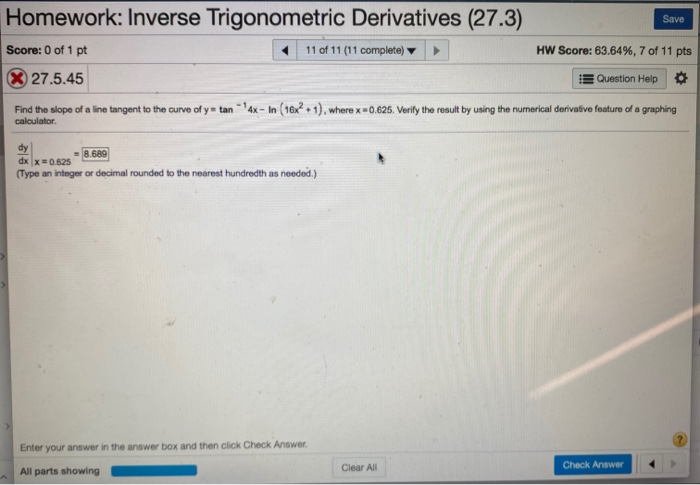 Solved Homework: Inverse Trigonometric Derivatives (27.3) | Chegg.com