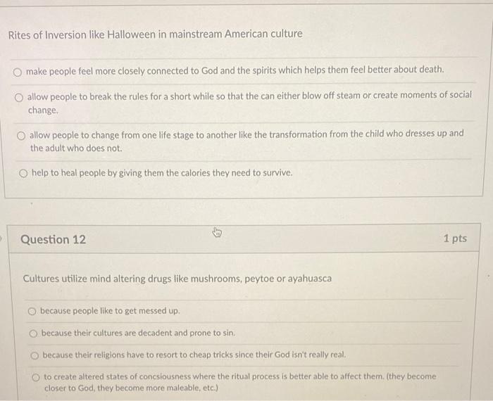 Solved Rites of Inversion like Halloween in mainstream | Chegg.com