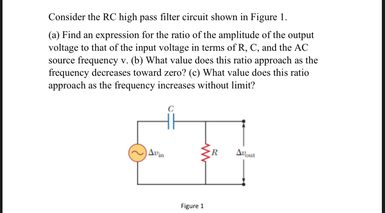 Solved Consider the RC high pass filter circuit shown in | Chegg.com