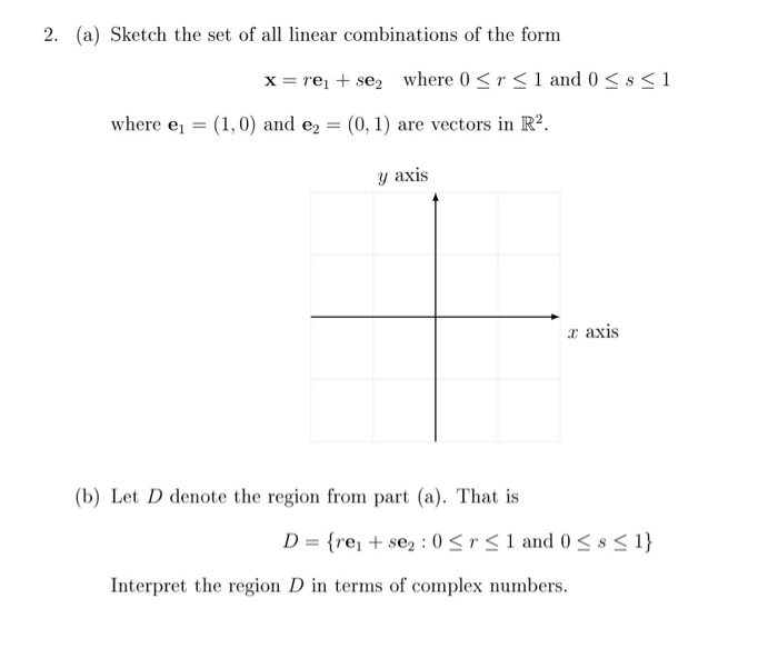 Solved 2. (a) Sketch the set of all linear combinations of | Chegg.com