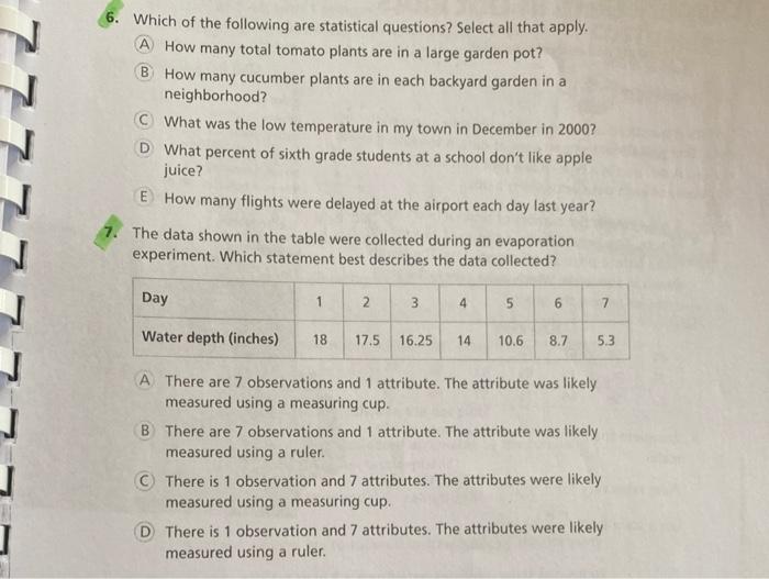 Solved 6. Which of the following are statistical questions? | Chegg.com