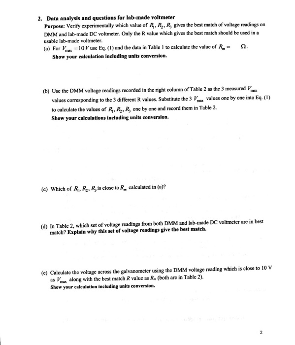 Solved 2. Data analysis and questions for lab-made voltmeter | Chegg.com