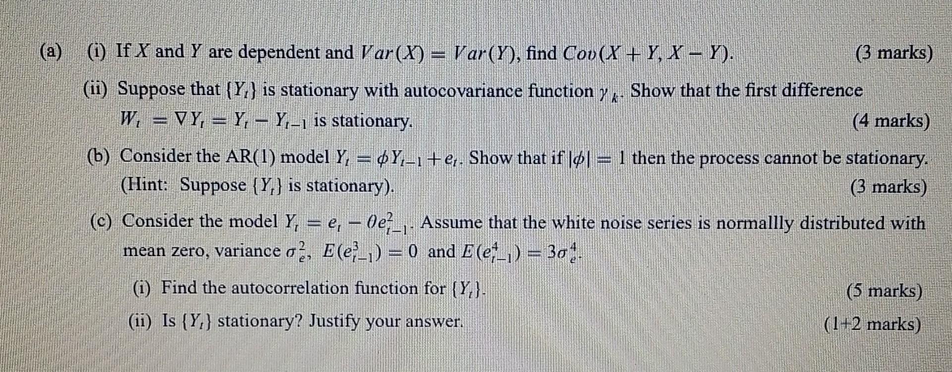 Solved a) (i) If X and Y are dependent and Var(X)=Var(Y), | Chegg.com