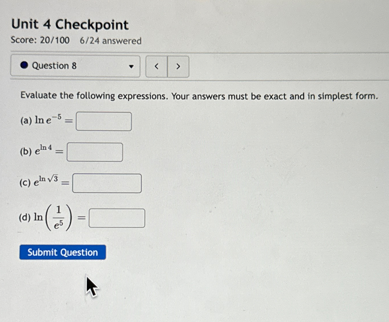 Solved Unit 4 ﻿CheckpointScore: 20100624 ﻿answeredEvaluate | Chegg.com