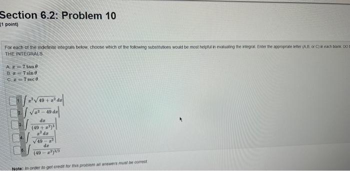 Solved Section 6.2: Problem 10 (1 point) For each of the | Chegg.com