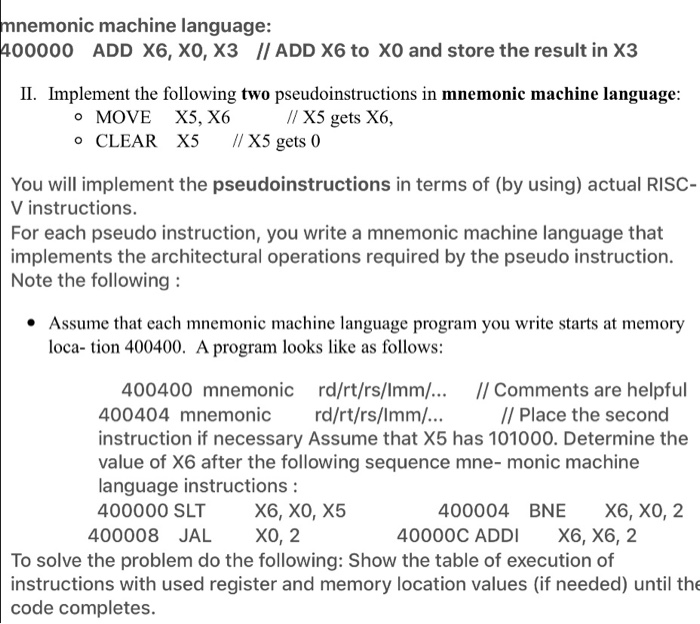 mnemonic machine language: 400000 ADD X6, XO, X3 || | Chegg.com