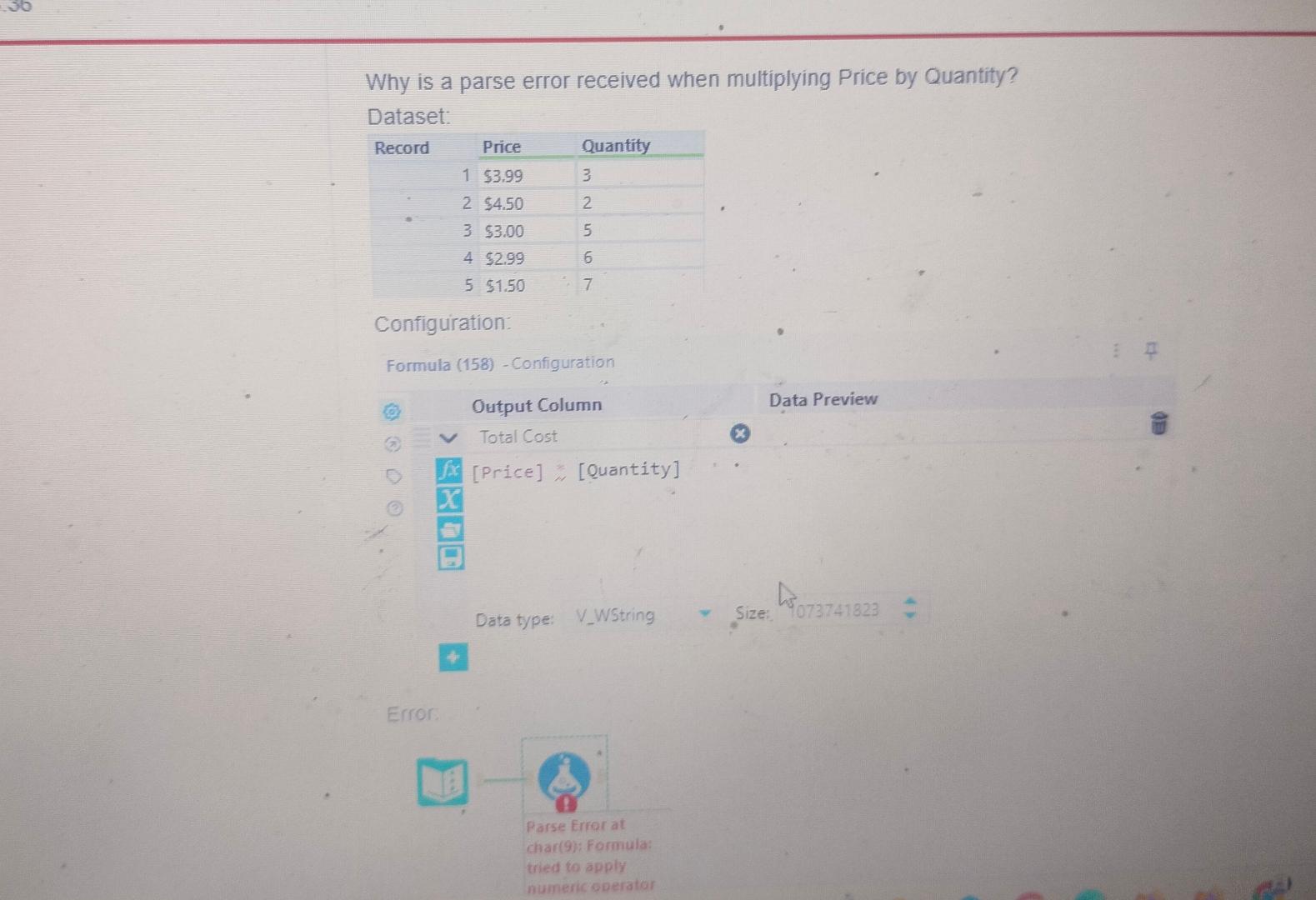 Solved Why Is A Parse Error Received When Multiplying Price