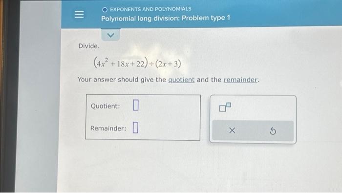 Solved Divide. O EXPONENTS AND POLYNOMIALS Polynomial long | Chegg.com