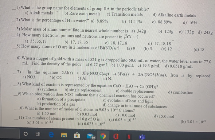 Solved __1) What is the group name for elements of group IIA | Chegg.com