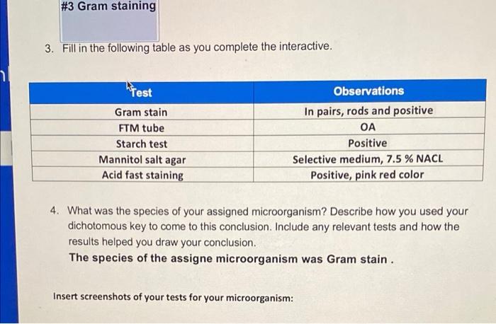 Solved #3 Gram staining 3. Fill in the following table as | Chegg.com
