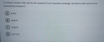 Solved In Citizens United v FEC (2010), ﻿the Supreme Court | Chegg.com