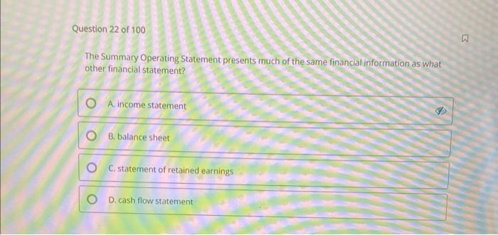 Solved The Summary Operating Statement presents much of the | Chegg.com