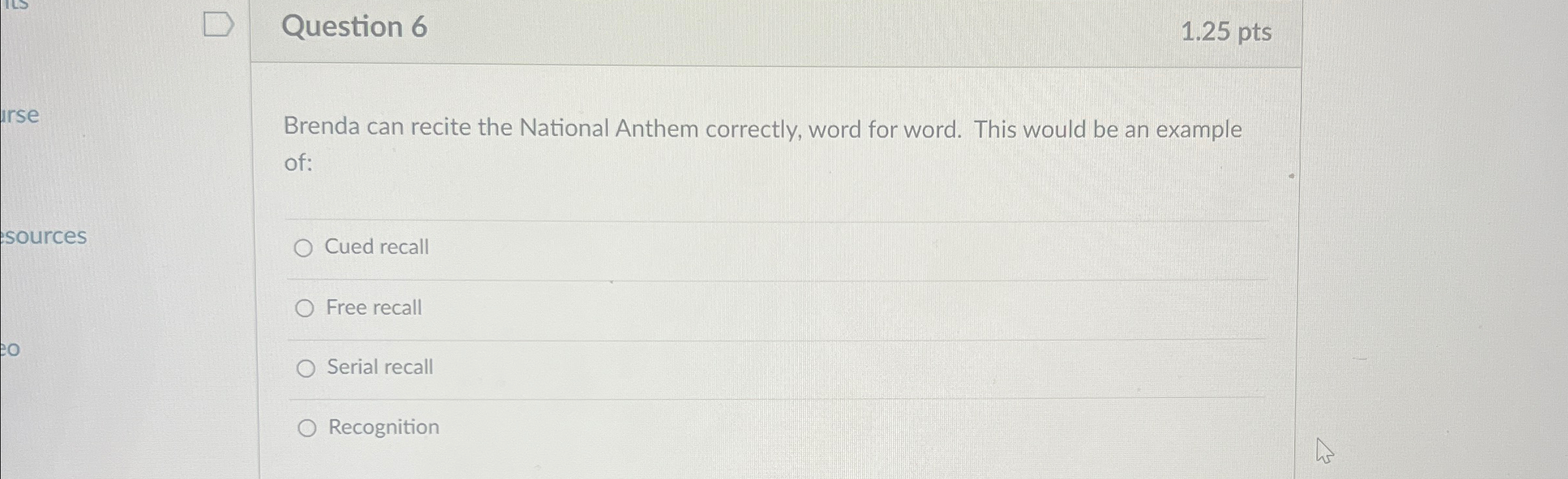 Solved Question 61.25ptsBrenda can recite the National | Chegg.com