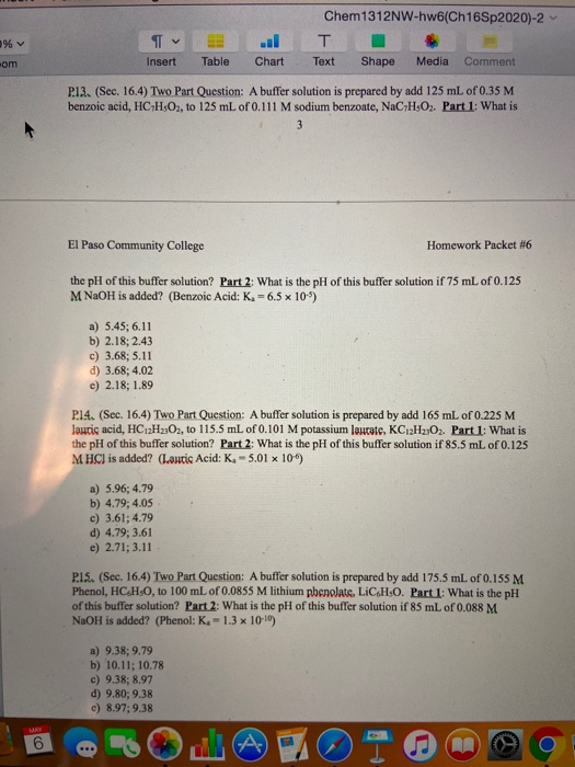 Solved 1 B Insert ul Chart Chem1312NW-hw6(Ch16Sp2020)-2 T | Chegg.com