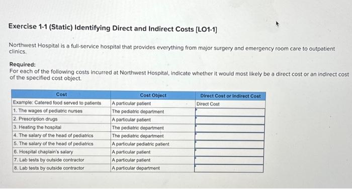 Solved Exercise 1-1 (Static) Identifying Direct and Indirect | Chegg.com