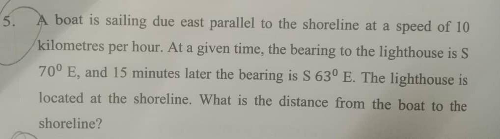 Solved A boat is sailing due east parallel to the shoreline | Chegg.com