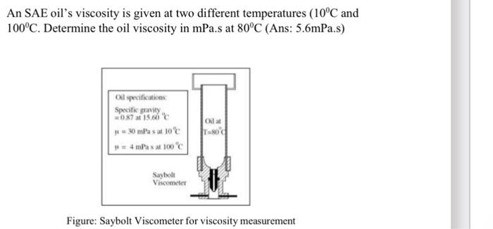 Solved An SAE oil's viscosity is given at two different | Chegg.com
