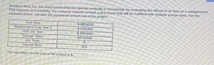 Solved Airodyne Wind, Inc, has wind tunnels that can operate | Chegg.com