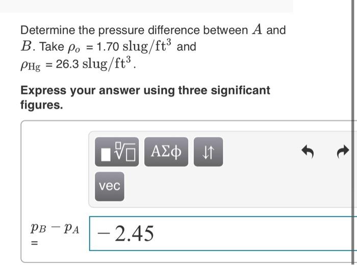 Solved The pipes at A and B contain oil and the inclinedtube | Chegg.com