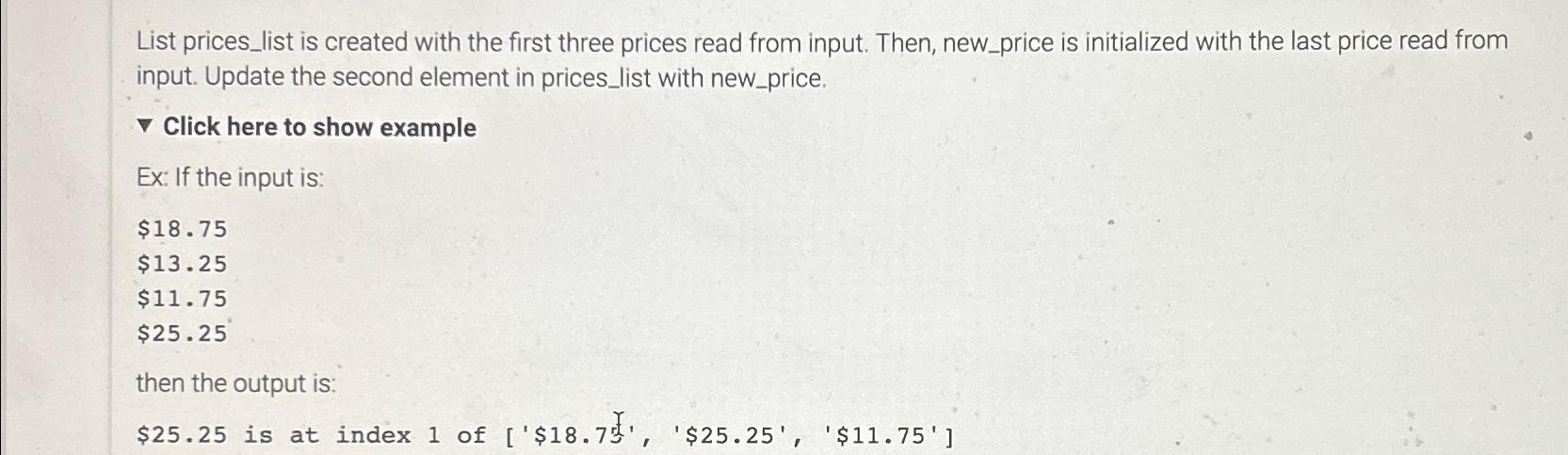 Solved List prices_list is created with the first three | Chegg.com