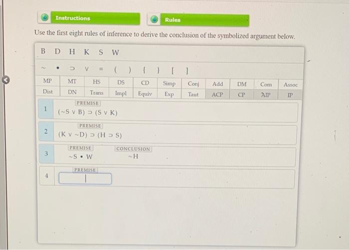 Solved Rules Instructions Use the first eight rules of | Chegg.com