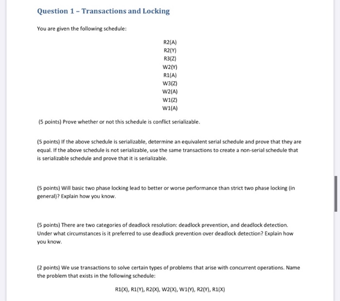 Solved Question 1 Transactions And Locking You Are Given