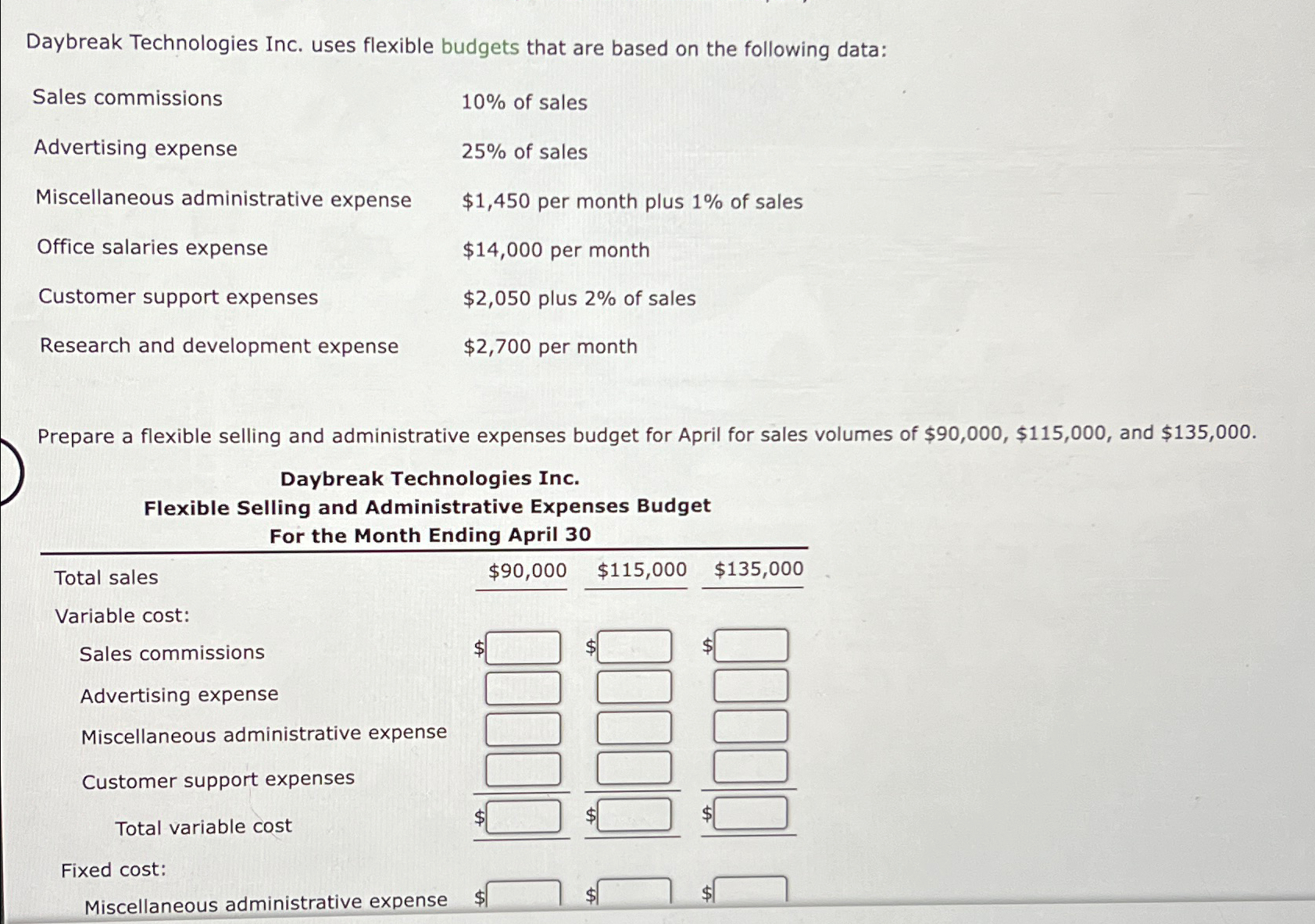 Solved Daybreak Technologies Inc. uses flexible budgets that | Chegg.com