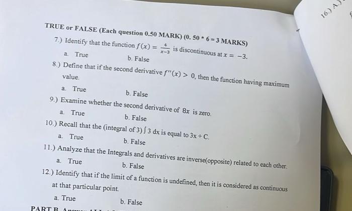 Solved TRUE or FALSE (Each question 0.50 MARK) (0.50∗6=3 | Chegg.com