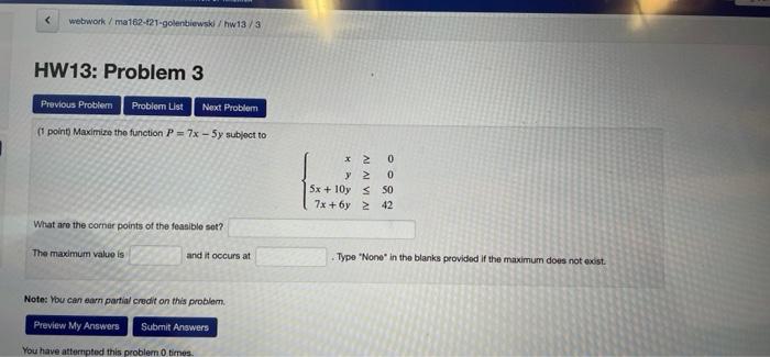 Solved wetwork / ma 162-21-golebiewski/hw13/3 HW13: Problem | Chegg.com