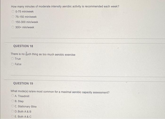 Solved How many minutes of moderate intensity aerobic | Chegg.com