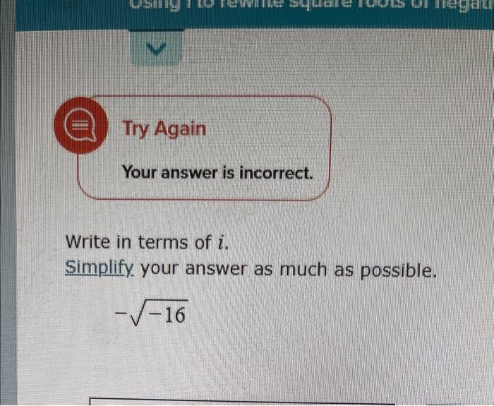 Solved Try Again Your answer is incorrect. Write in terms of | Chegg.com