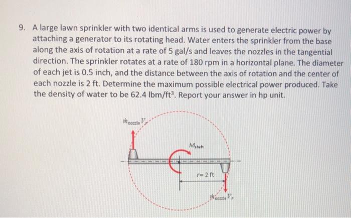 Solved 9. A large lawn sprinkler with two identical arms is | Chegg.com