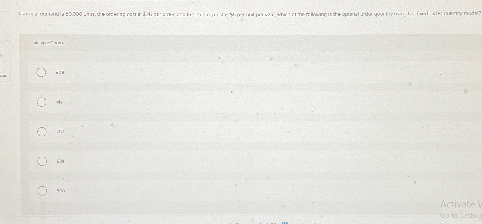 Solved Multiple Choice909141707634500Activate VGo to Setting | Chegg.com