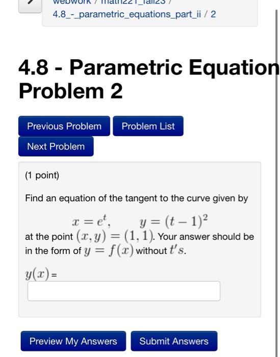 Solved 4.8_-_parametric_equations_part_ii / 2 4.8 - | Chegg.com