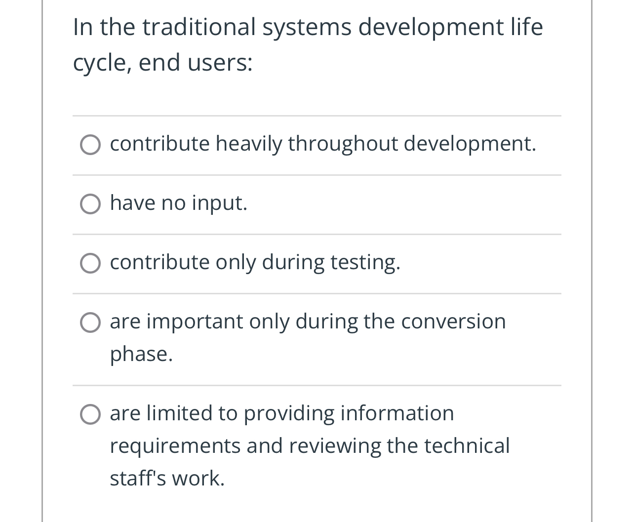 Solved In the traditional systems development life cycle, | Chegg.com