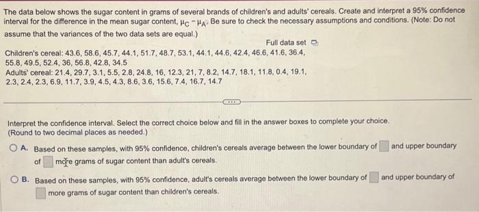 The data below shows the sugar content in grams of | Chegg.com
