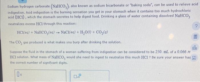 Solved Sodium hydrogen carbonate (NaHCO3), also known as | Chegg.com