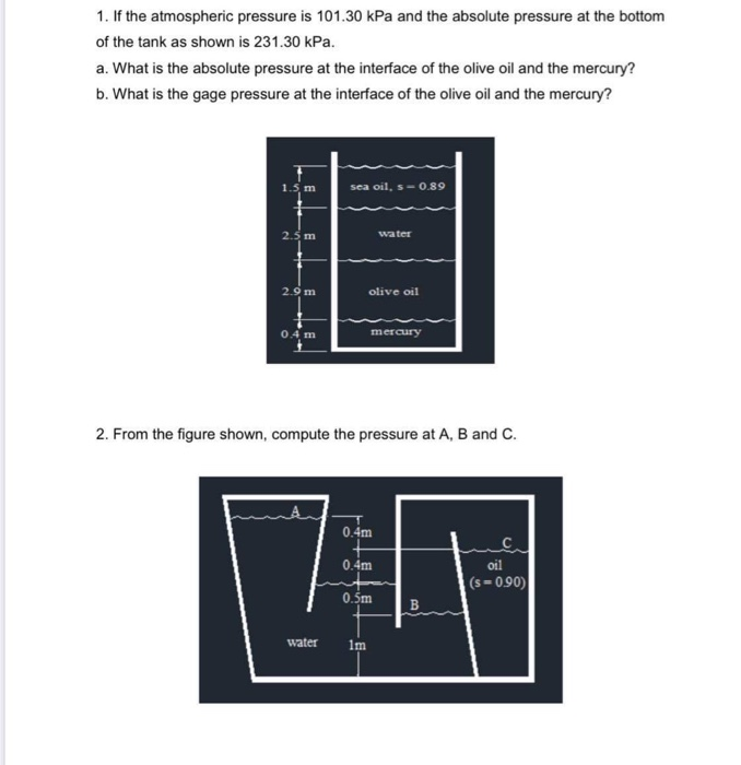 Solved 1. If the atmospheric pressure is 101.30 kPa and the | Chegg.com