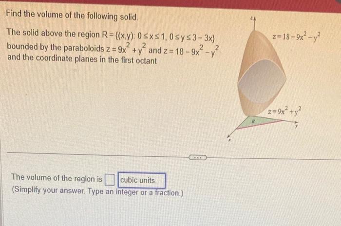 Solved Find the volume of the following solid. The solid | Chegg.com